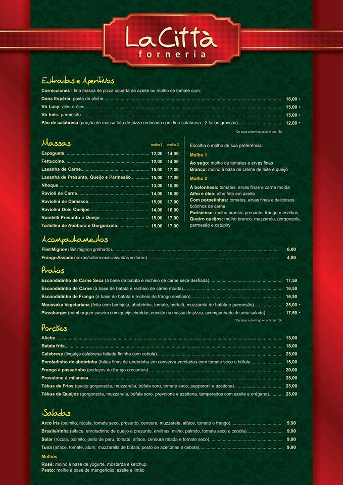 Menu em Forneria La Citta pizzaria, Campinas