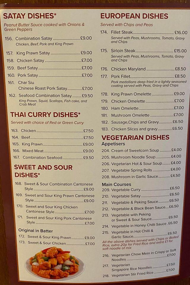 Menu at Furama Cantonese Restaurant, Antrim