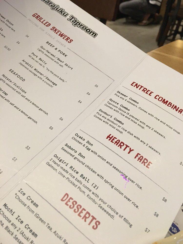 Menu at Harajuku Taproom pub & bar, Culver City