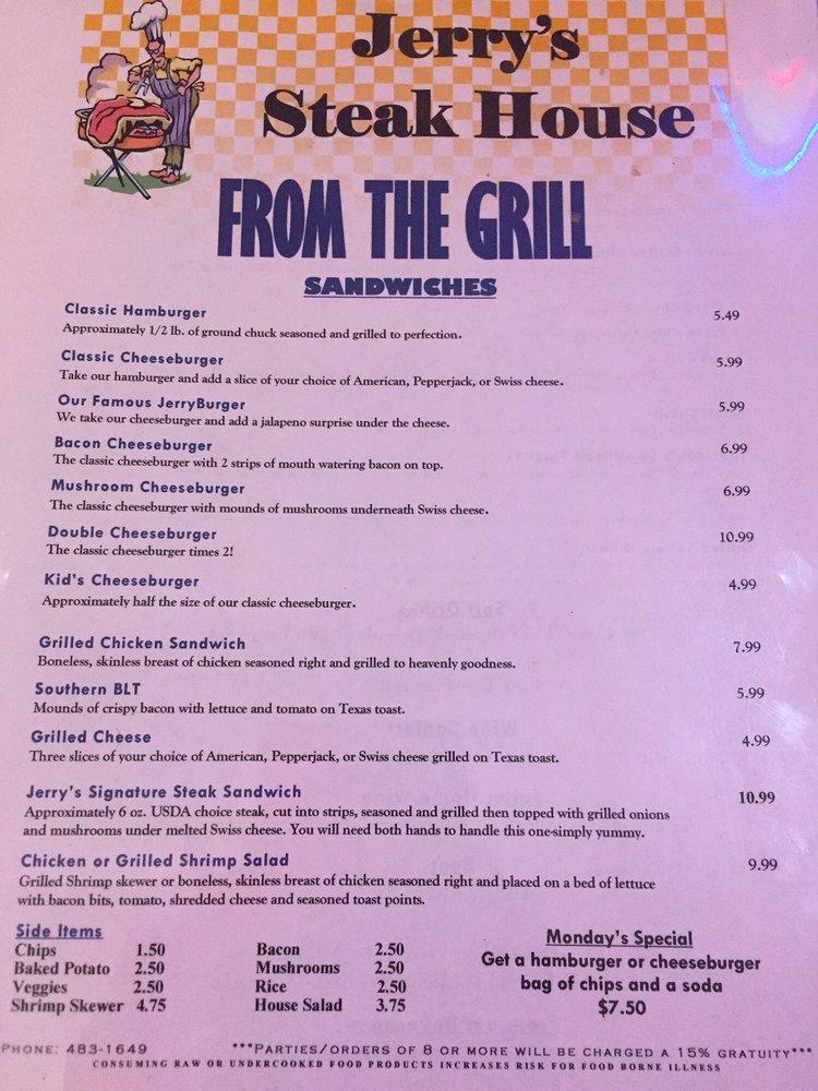 Menu at Jerry's Steakhouse, Trumann