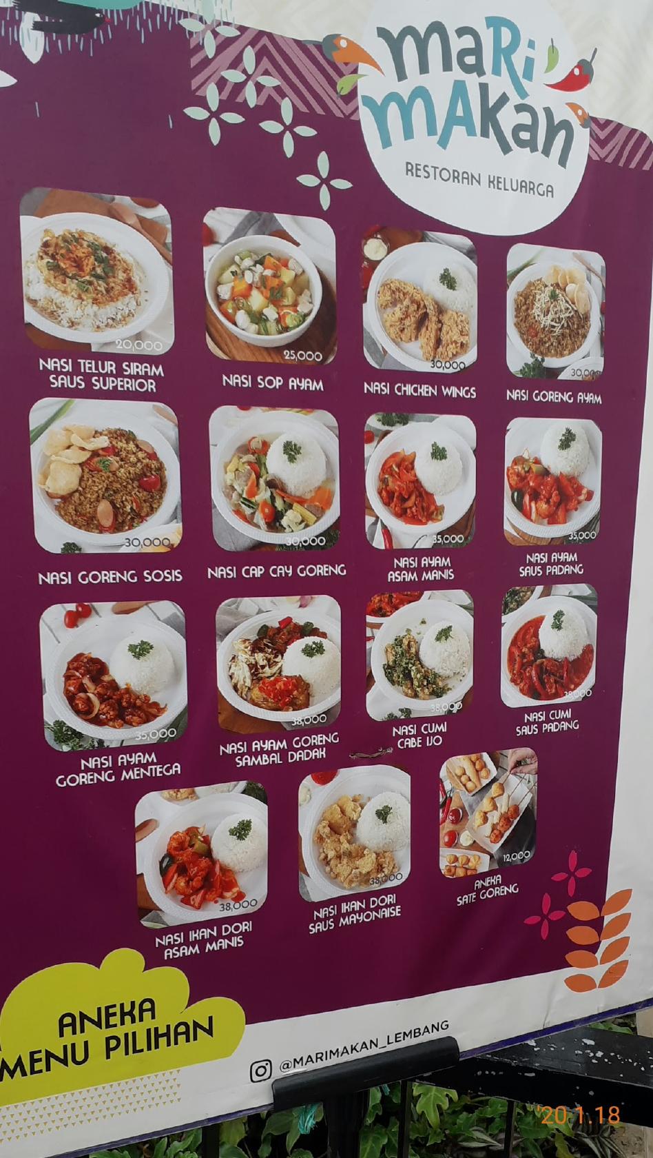 Menu at Mari Makan restaurant, Lembang