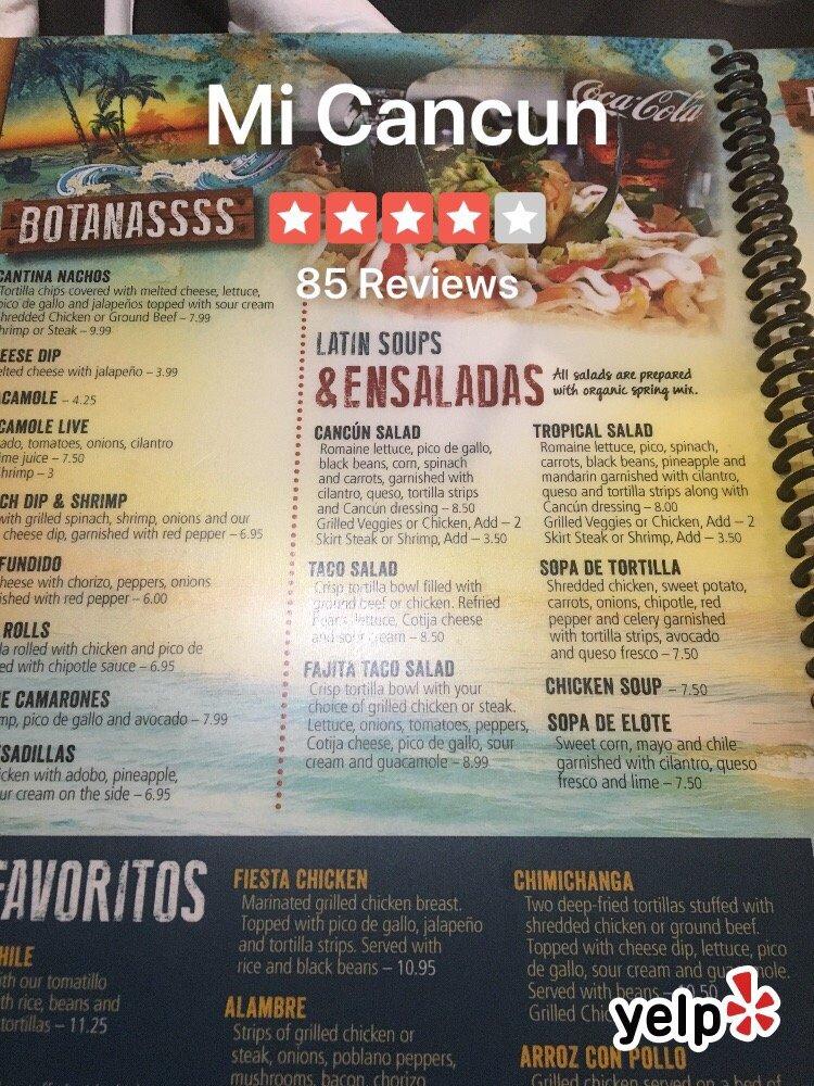 Menu at Mi Cancun Mexican Restaurant, Holly Springs