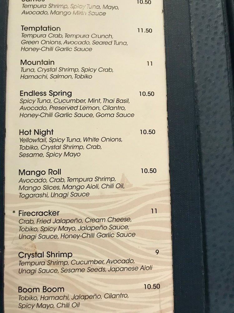 Menu at Oceano restaurant, Reno