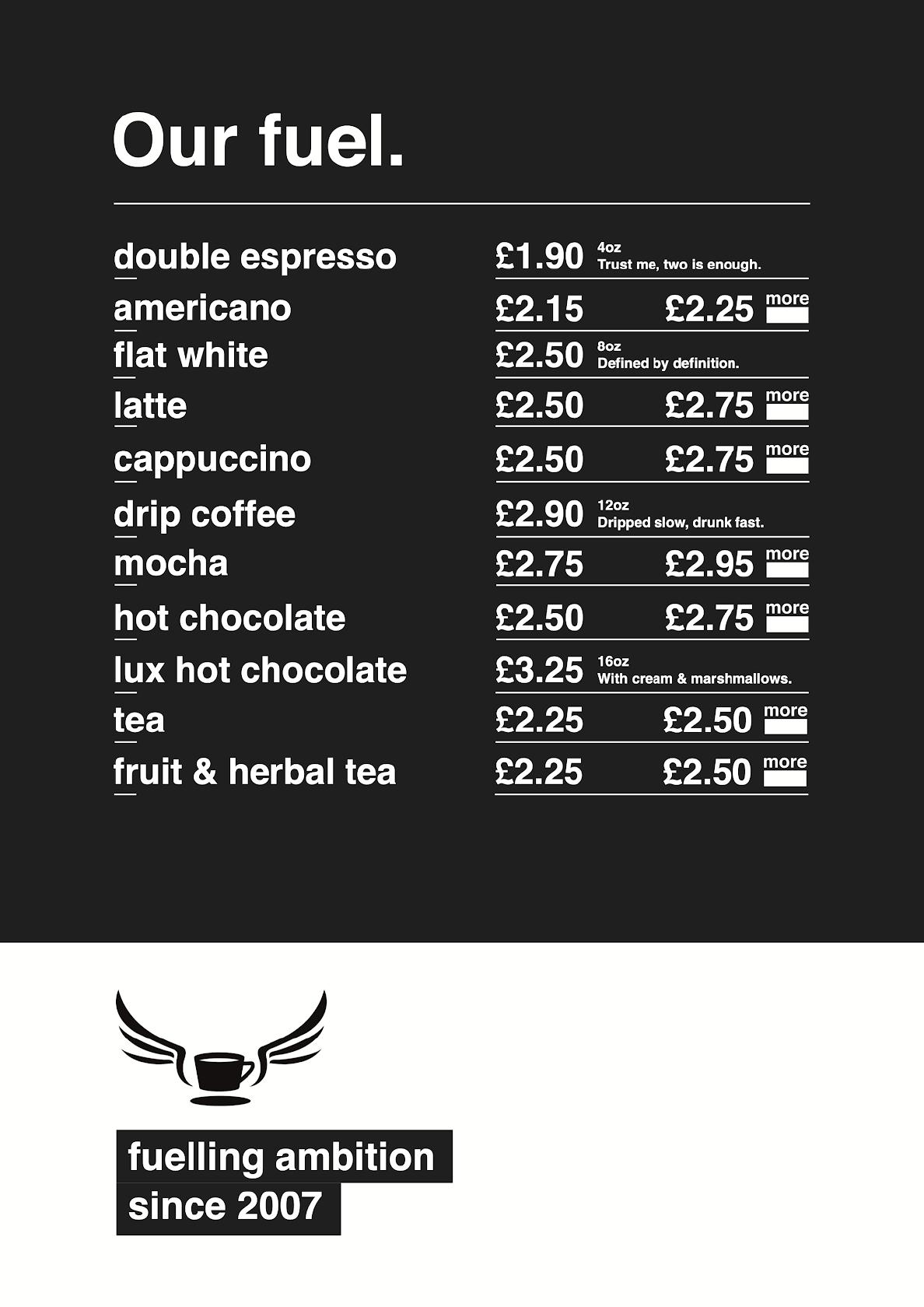 Menu at Paddy & Scott's cafe, Ipswich, Ambition House