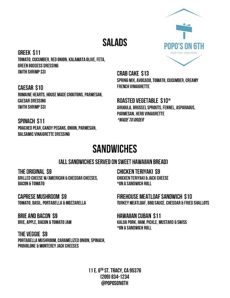 Menu at Popo's on 6th cafe, Tracy