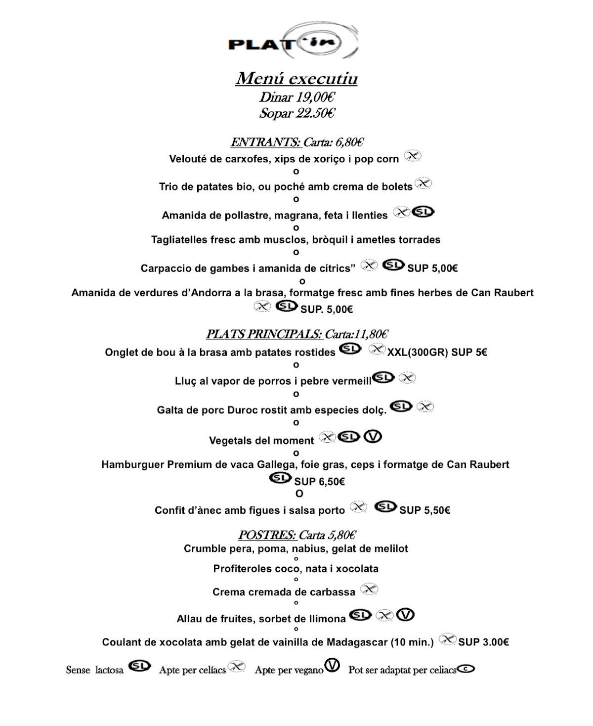 Menu at Restaurant Plat'In, Andorra la Vella