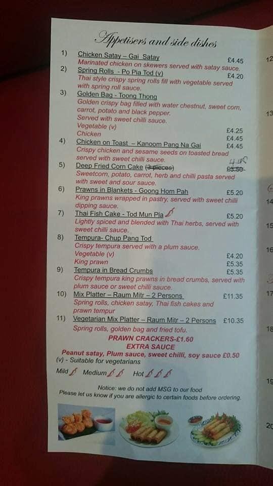 Menu at Restaurant Royal Thai, Arbroath