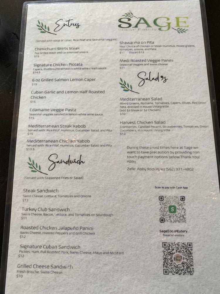 Menu at Sage Social Eatery - Covina restaurant, Covina