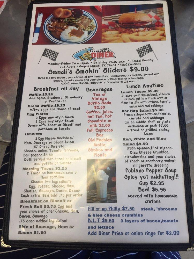 Menu at Sandi's Diner restaurant, Corpus Christi, 3801 S Staples St