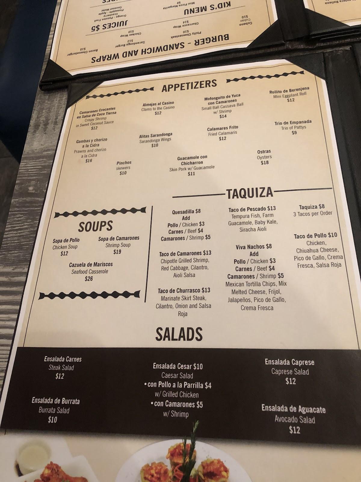 Carta del restaurante Sarandonga, Allentown