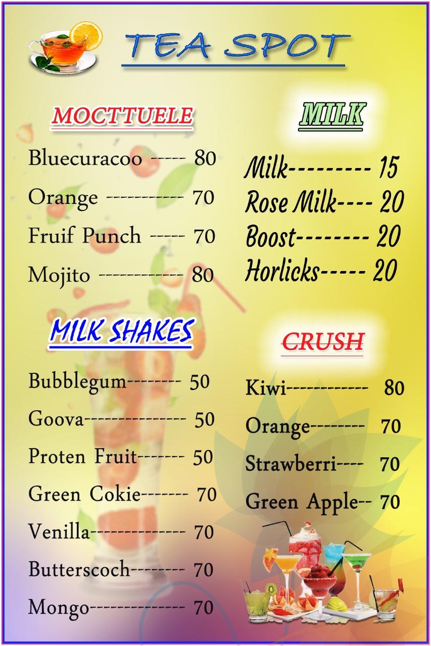 Menu at Tea spot, Addanki, Police station road