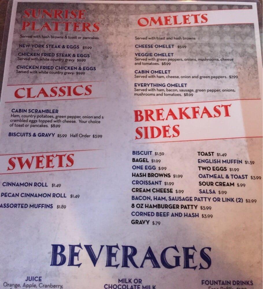 Menu at The Cabin Bar & Grill, Omaha