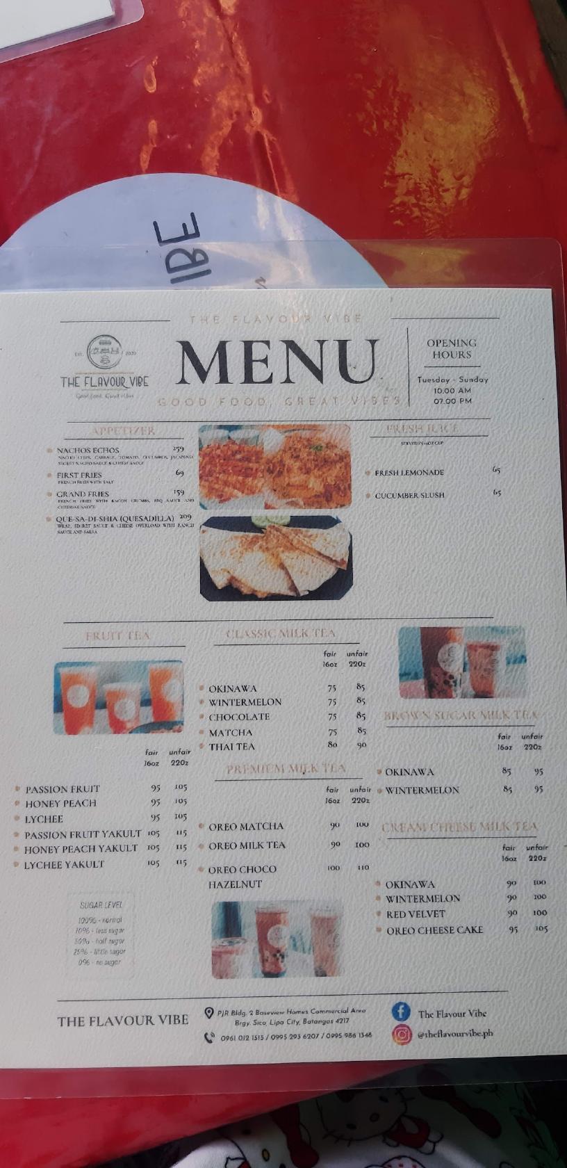 Menu at The Flavour Vibe restaurant, Lipa