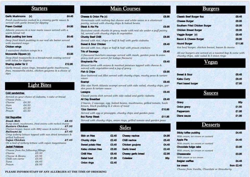 Menu at The Hare & Hounds pub & bar, Burnley