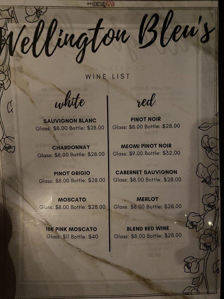 Menu at Wellington Bleu's steakhouse, Gadsden
