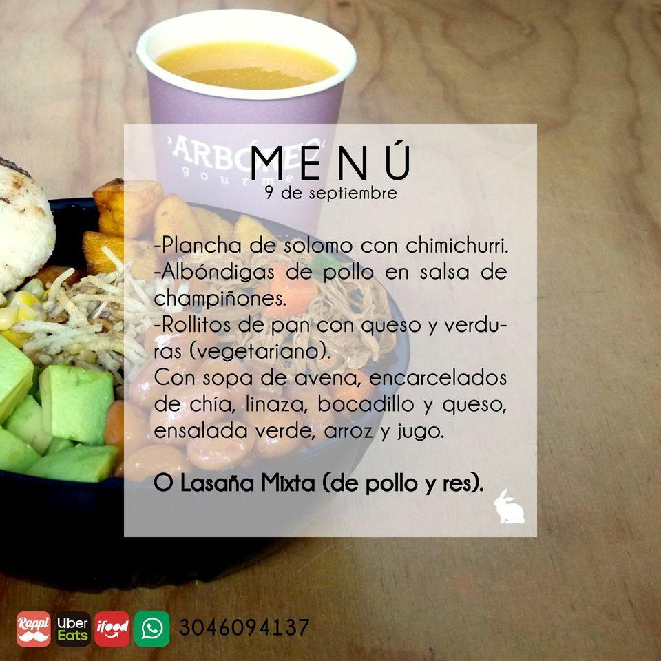 Menu at Arbóreo Gourmet restaurant, Medellín, Parque de la Vida