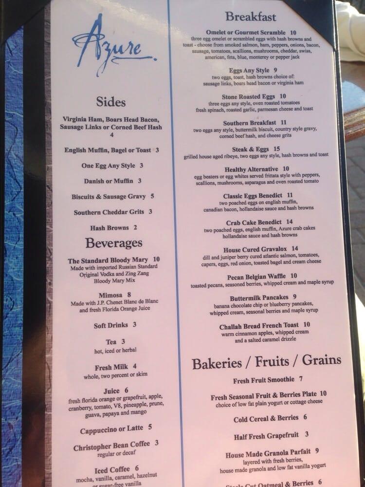 Menu at Azure restaurant, Daytona Beach Shores, S Atlantic Ave