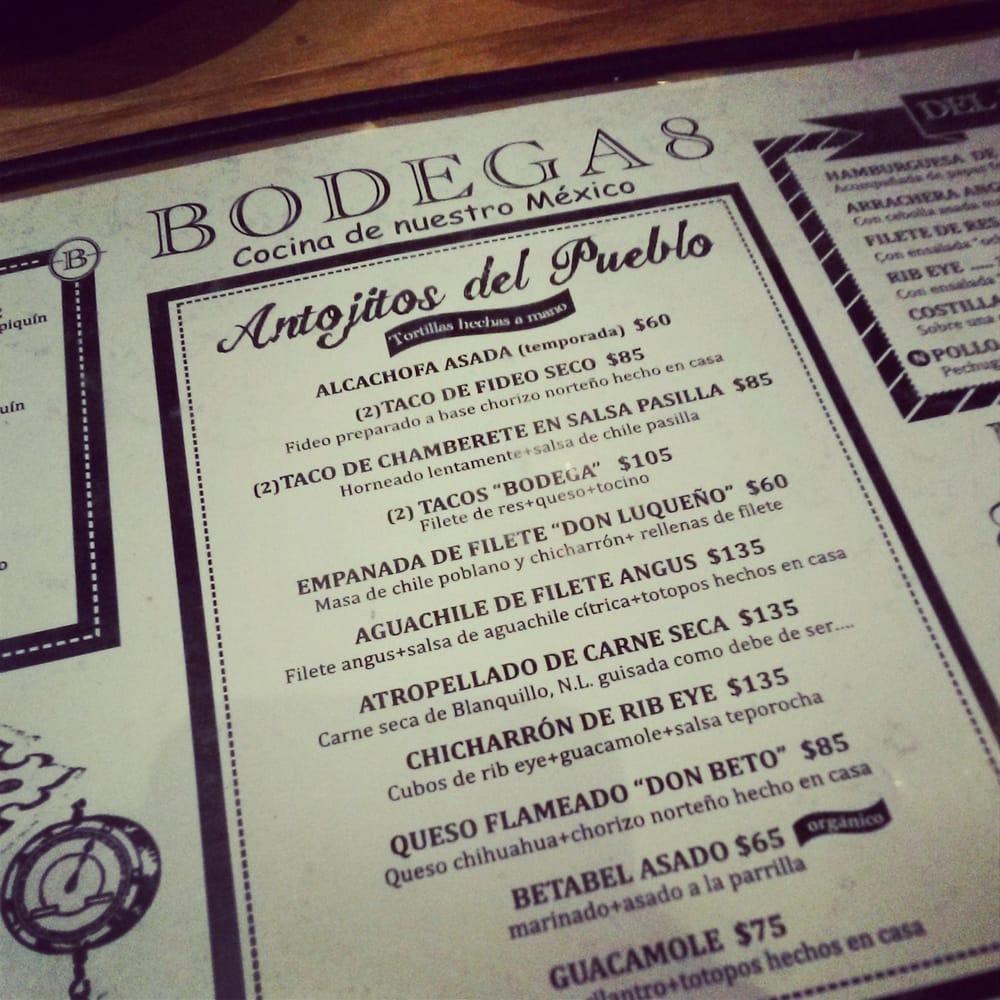 Menu at BODEGA 8 steakhouse, Tijuana, Blvd. Agua Caliente 10387