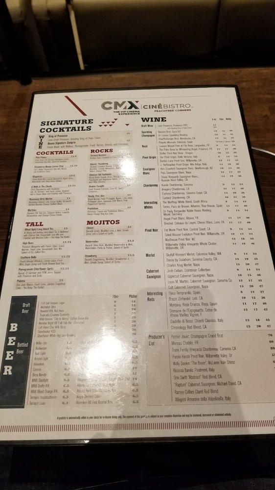 Menu at CMX CinéBistro Peachtree Corners restaurant, Peachtree Corners ...