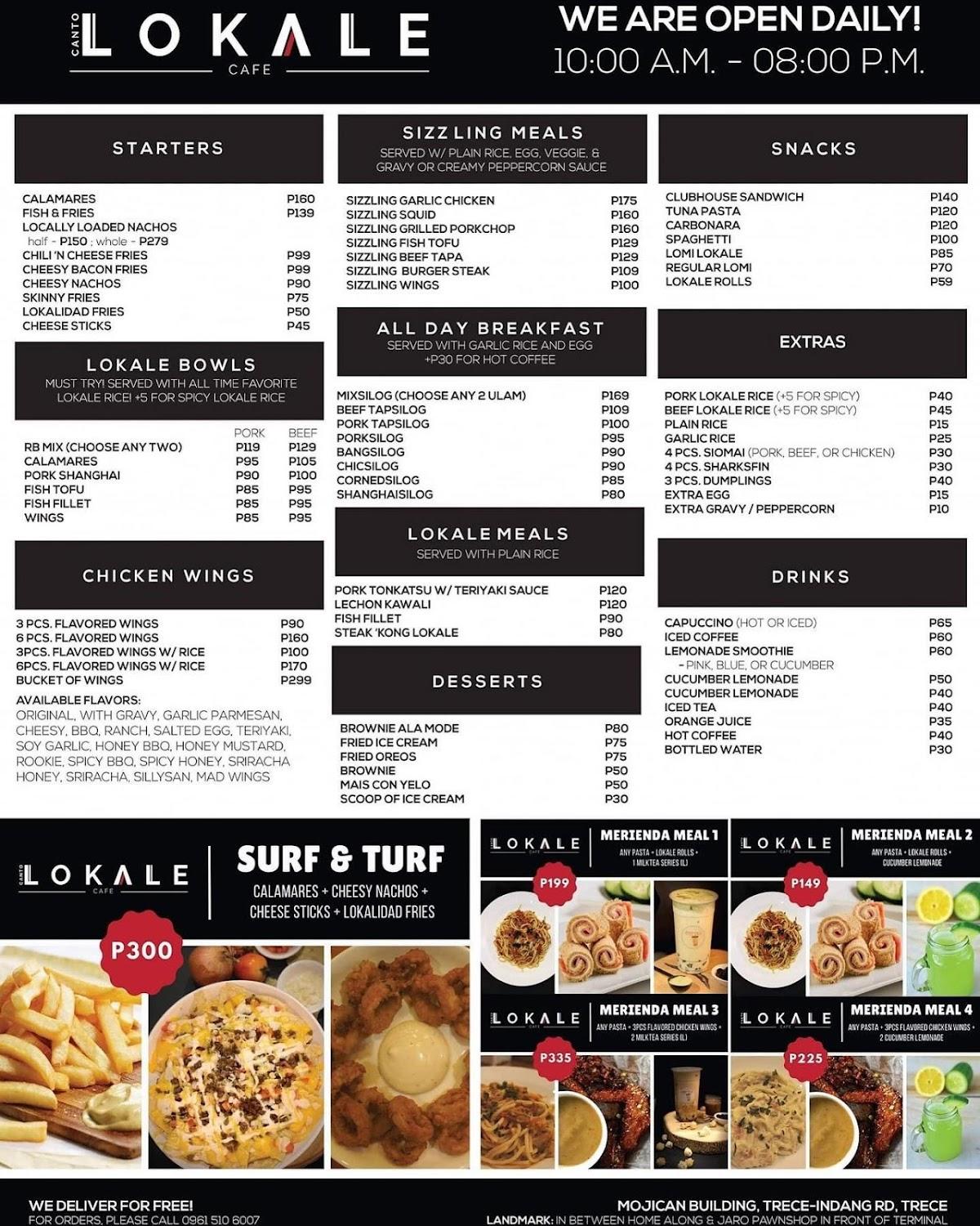 Menu at Canto Lokale Cafe - Trece, Trece Martires