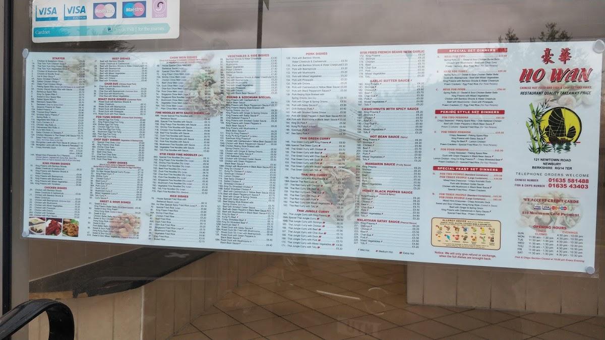 Menu at Howan Takeaway fast food, Newbury