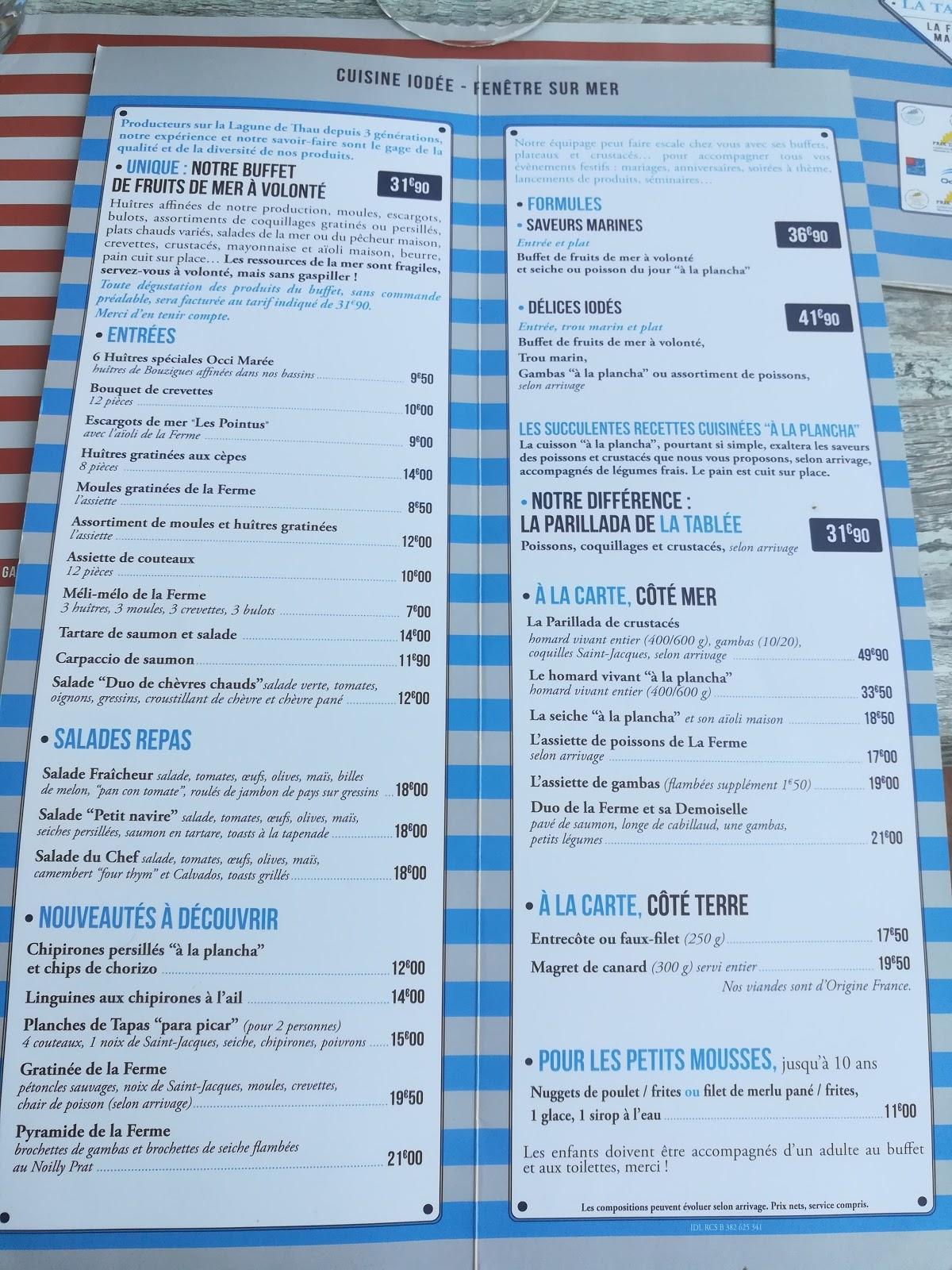 Menu au La Ferme Marine - La Tablée restaurant, Marseillan
