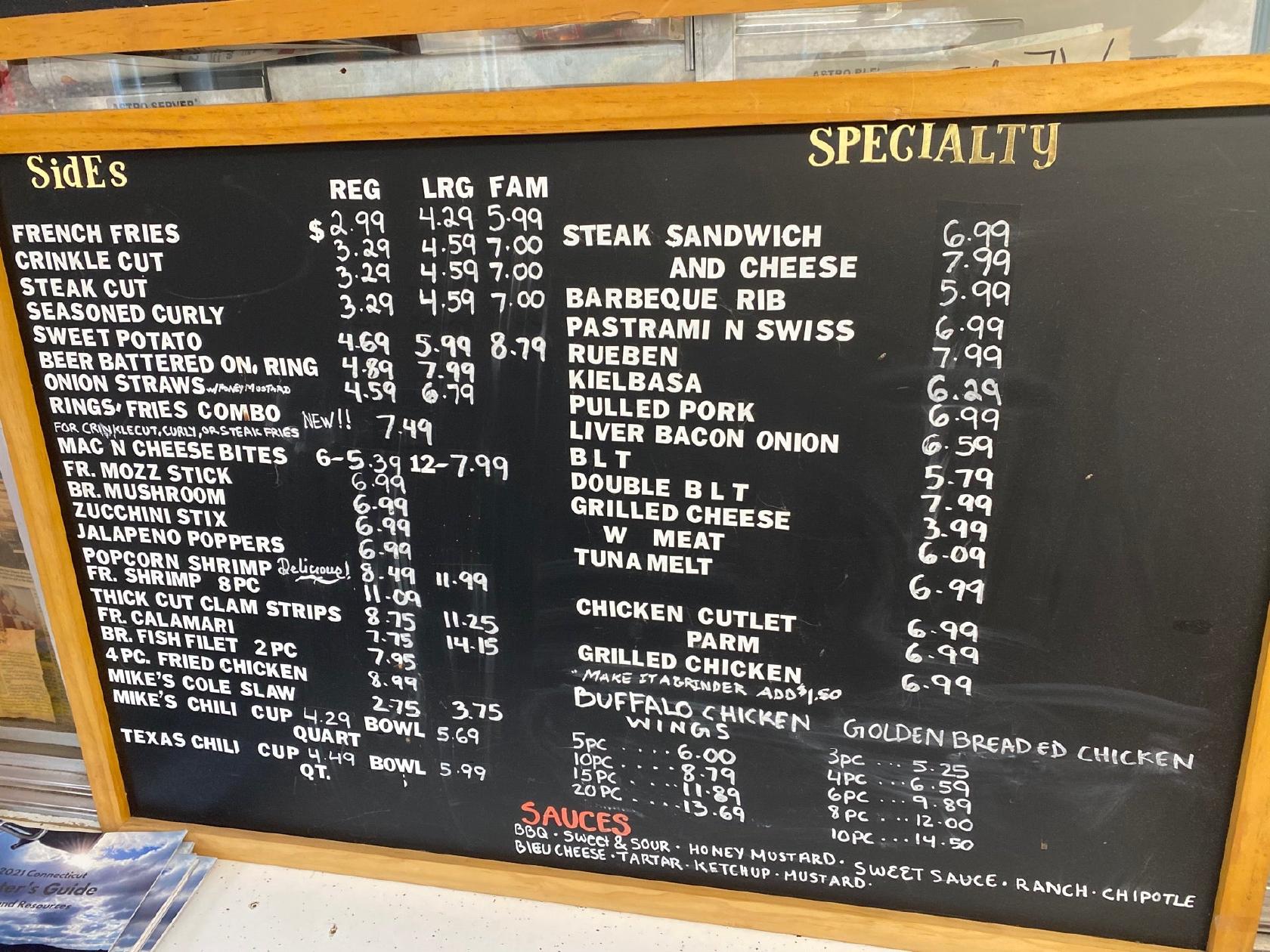 Menu at Lake Zoar Drive-In fast food, Monroe