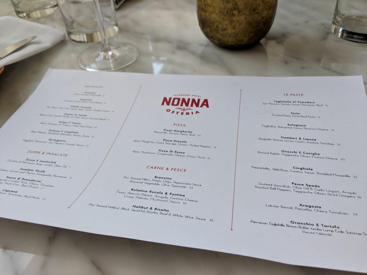 Menu at NONNA Osteria - Downtown restaurant, San Antonio
