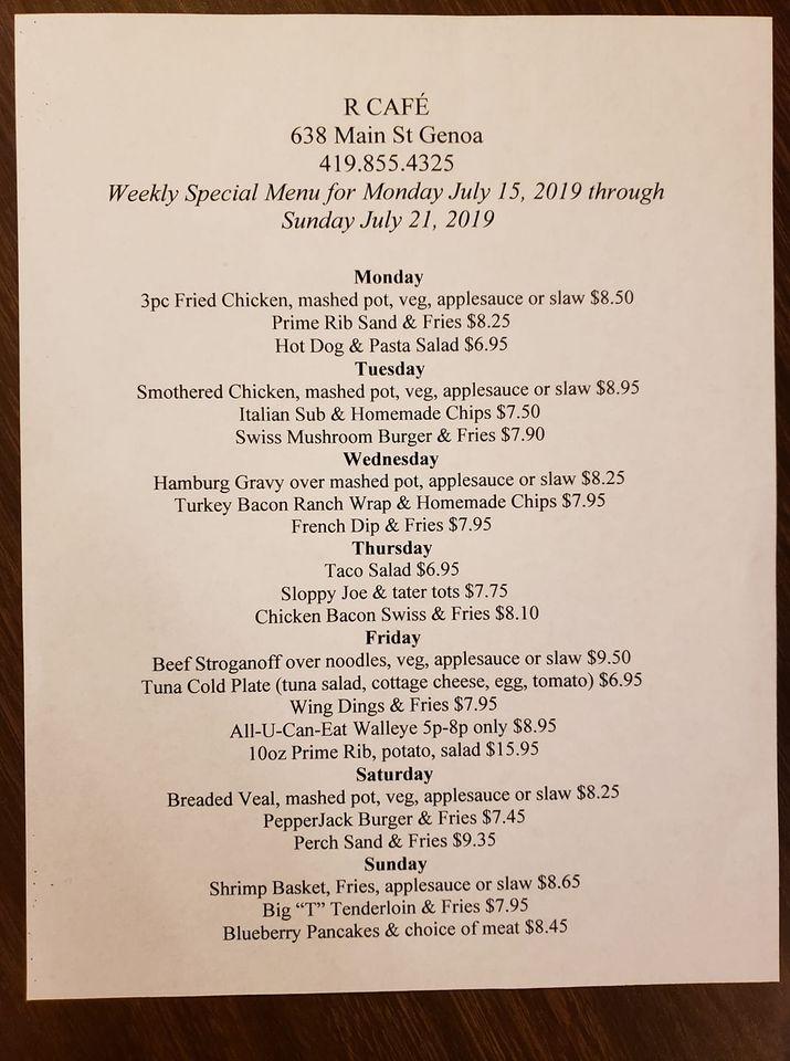 Menu at R Cafe, Genoa