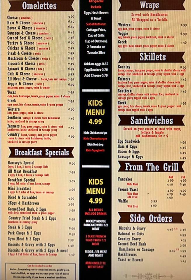 Menu at Ramsey's Family Dining restaurant, Allen Park