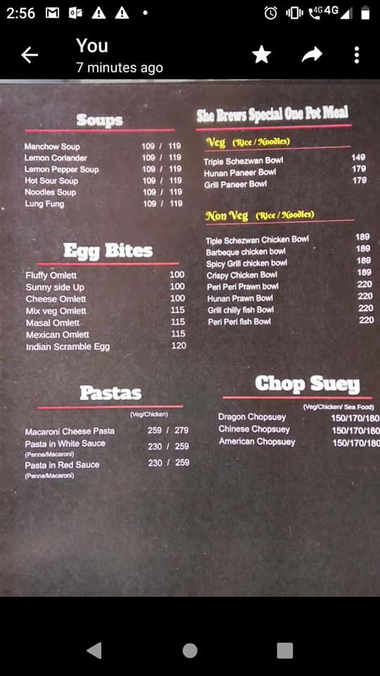 Menu at She Brews Cafe, Bengaluru, 108