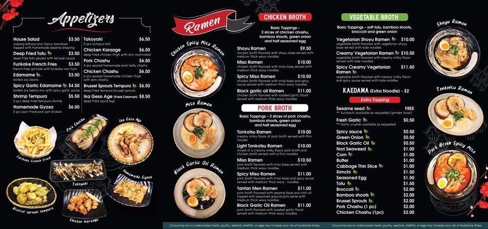 Menu at Shinjuku Ramen restaurant, Las Vegas