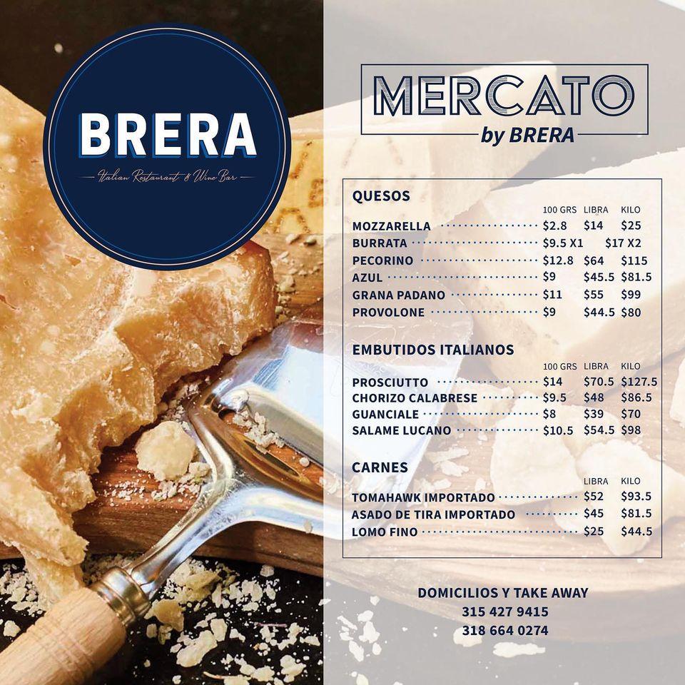Carta de Brera Italian Restaurant & Wine Bar, Bogotá