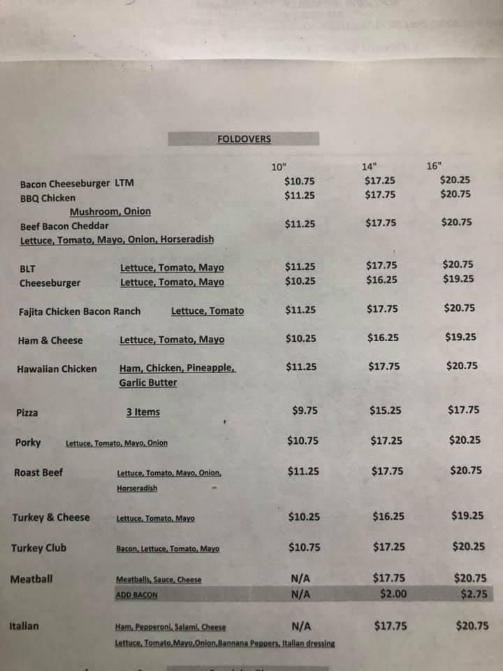 Menu at Carey Pizza Palace pizzeria, Carey