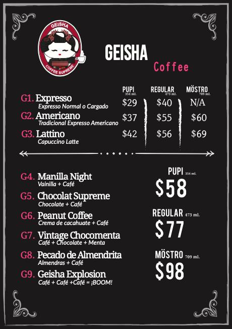 Menu at Cassava Roots Plaza Tepeyac cafeteria, Mexico