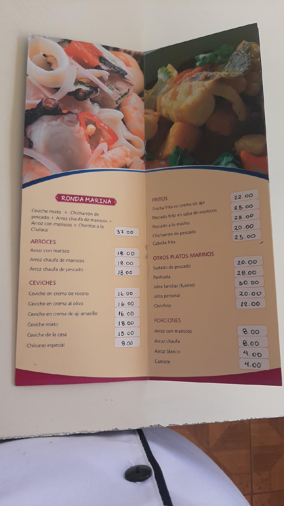 Menu at Cevicheria Sabores De RAYMI restaurant, Puno