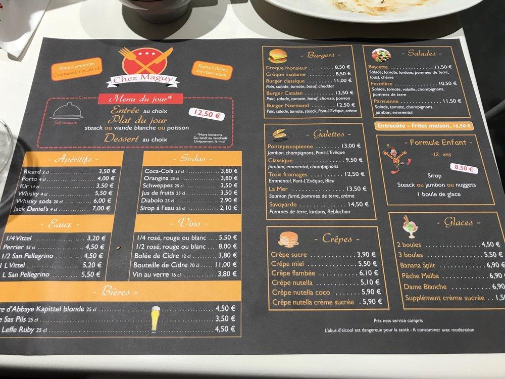 Menu at Chez Maguy pub & bar, Pont-l'Évêque