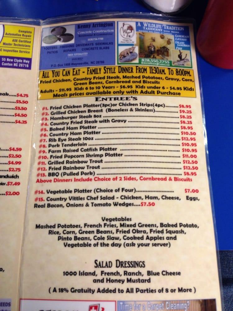 Menu at Country Vittles Family Style Restaurant, Maggie Valley