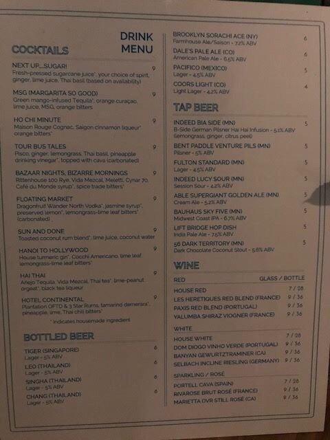 Menu at Hai Hai restaurant, Minneapolis