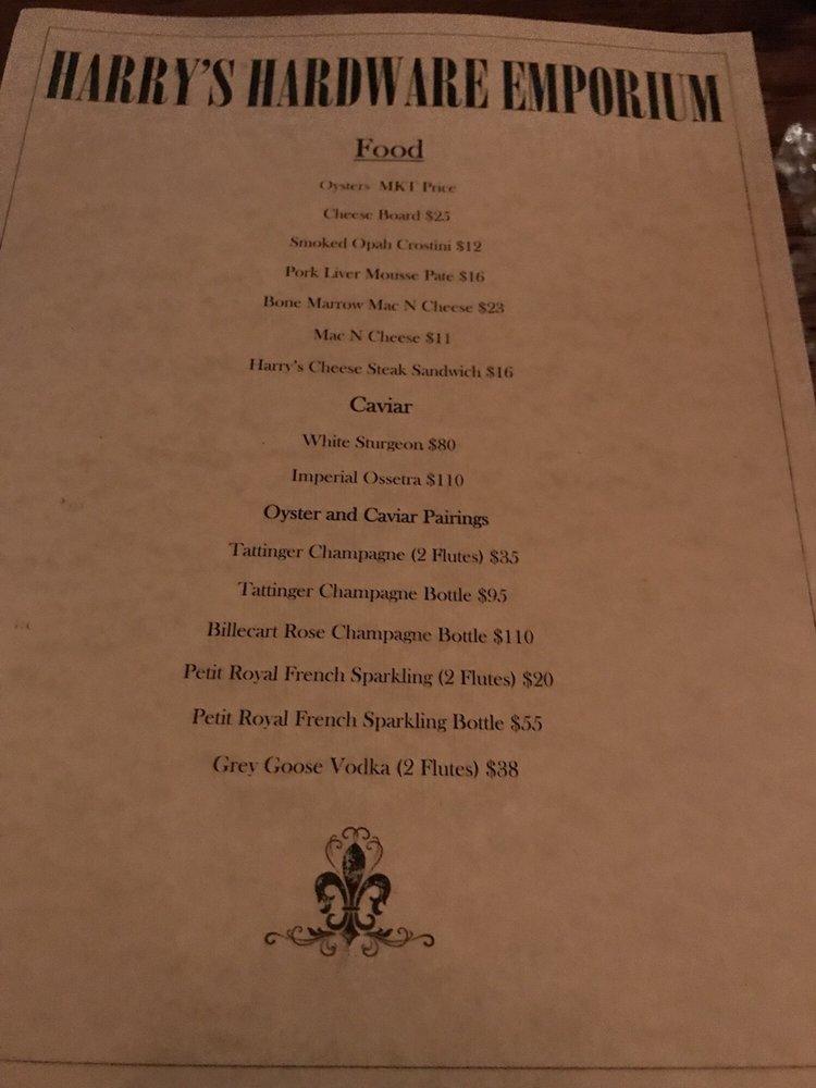 Menu at Harry's Hardware Emporium pub & bar, Honolulu