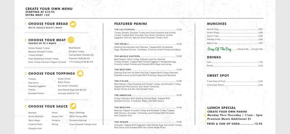 Menu at Mustard Panini Bar, New York City