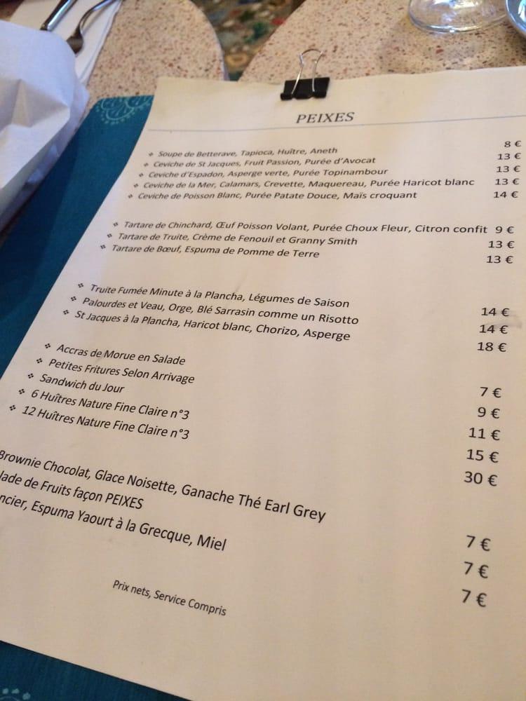Menu au Peixes - Opéra restaurant, Nice, 4 Rue Jacques Médecin