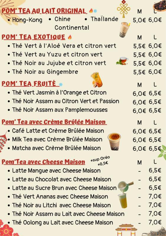 Menu au Pom'Tea & Pom' Snack, Orléans