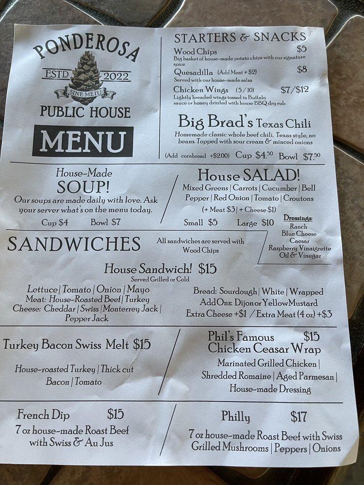 Menu at Ponderosa Public House, Chemult