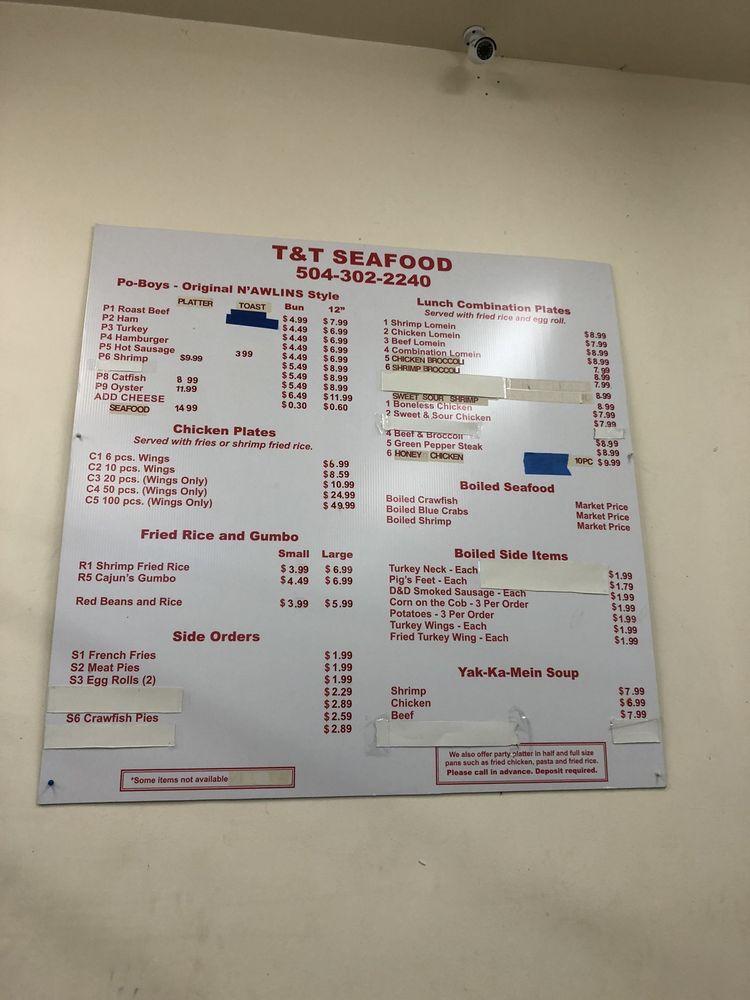 Carta del restaurante T&T Seafood & Po-Boys, Nueva Orleans