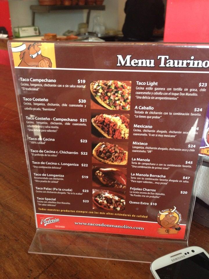 Carta del restaurante Tacos Don Manolito, Ciudad del México, Aguayo 49