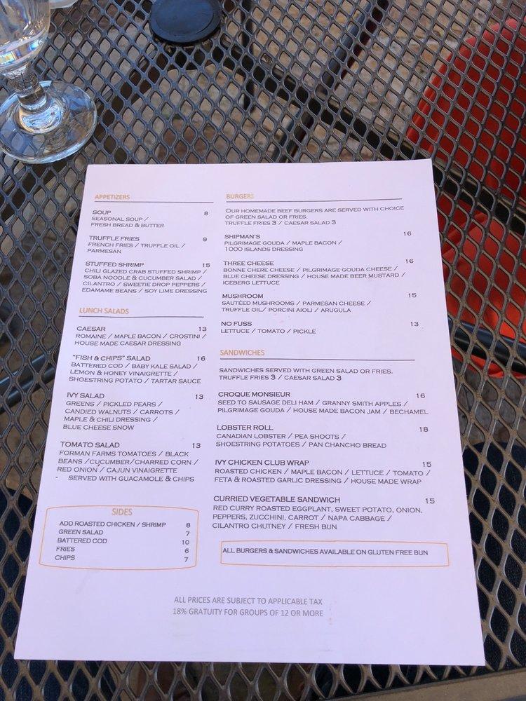 Menu at The Ivy Restaurant, Canada, 61 Shipmans Ln