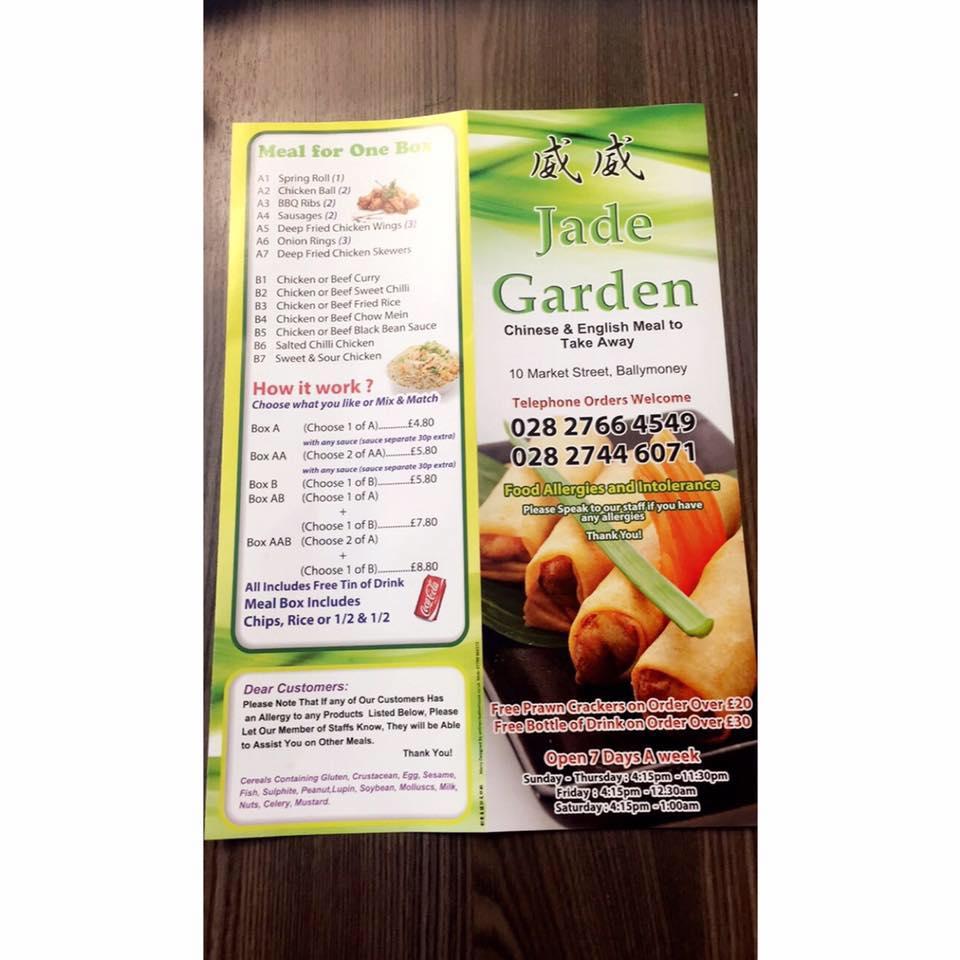 Menu at Jade Garden fast food, Ballymoney