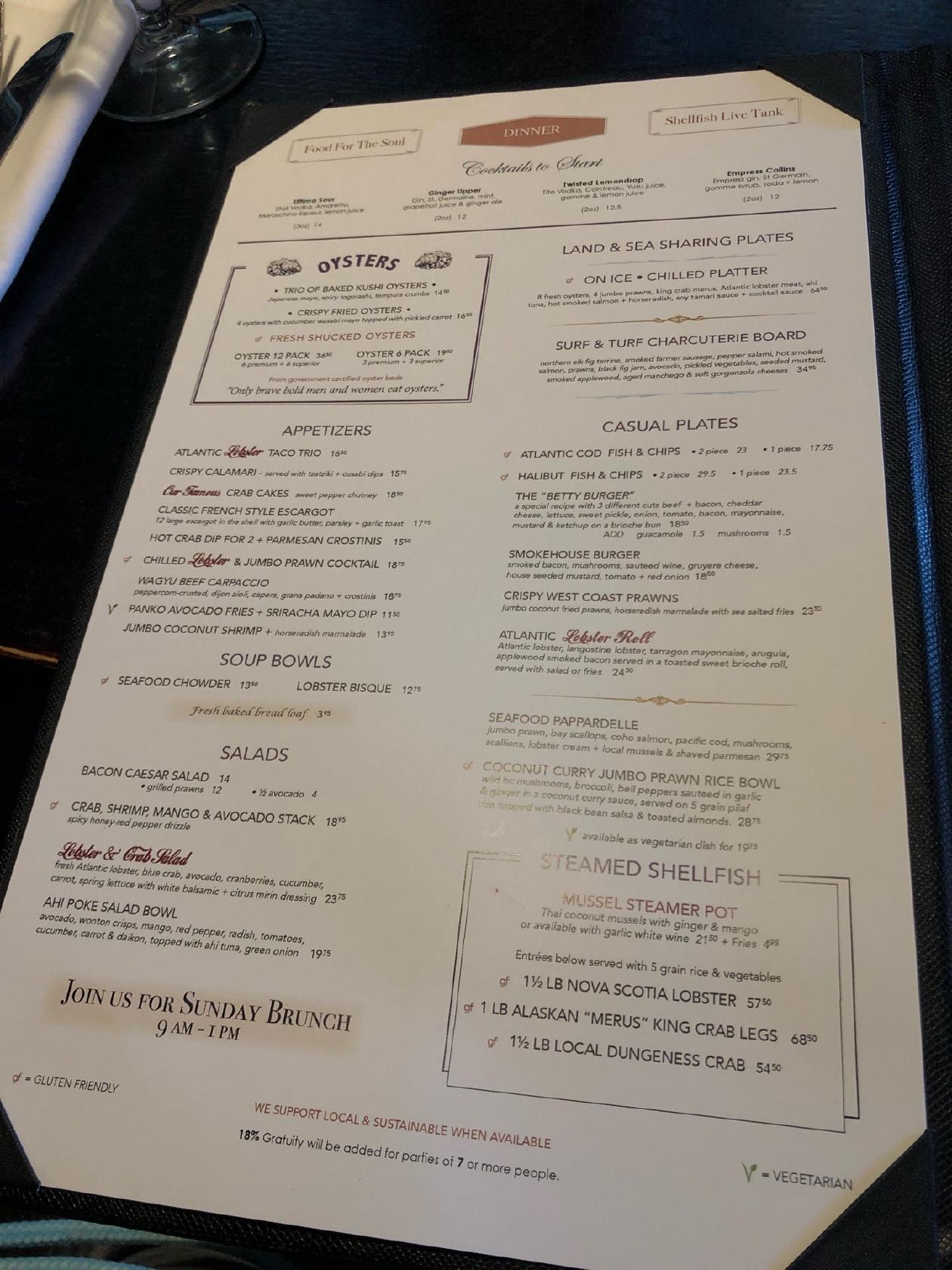 Menu at Nautical Nellies Steak & Seafood House steakhouse, Victoria