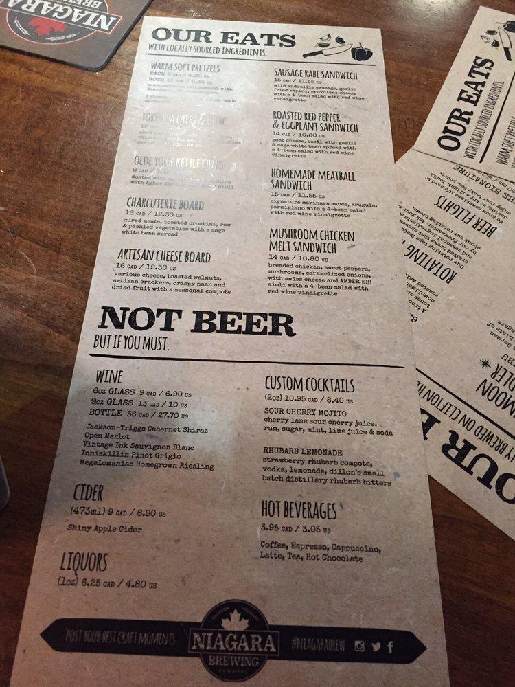 Menu at Niagara Brewing Company restaurant, Niagara Falls
